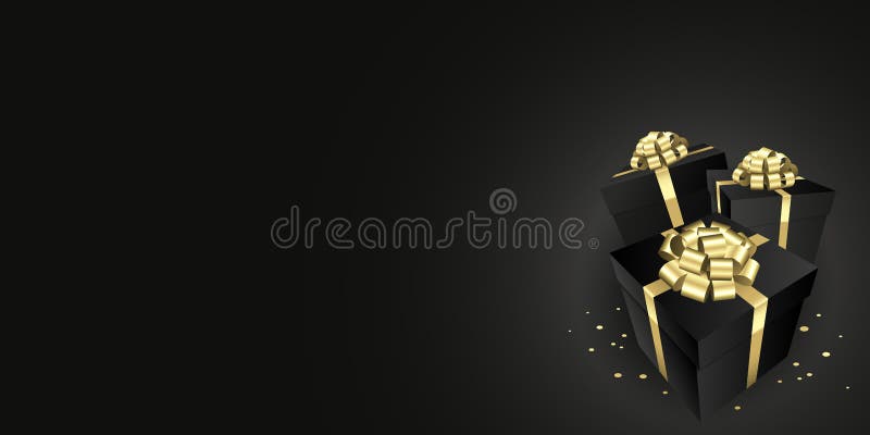 Black Gift Boxes with a Gold Bow Design Banner - Christmas and Birthday ...