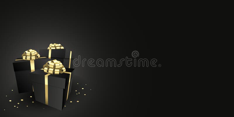 Black Gift Boxes with a Gold Bow Design Banner - Christmas and Birthday ...