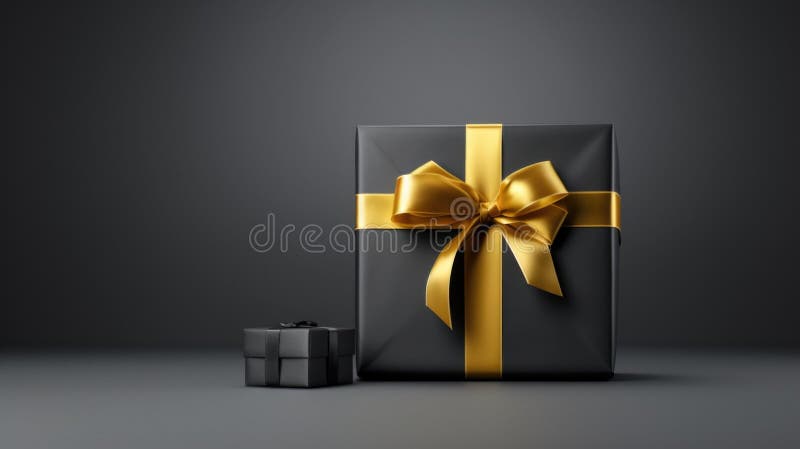 Black Gift Boxes and Golden Ribbon with Bow . Stock Illustration ...