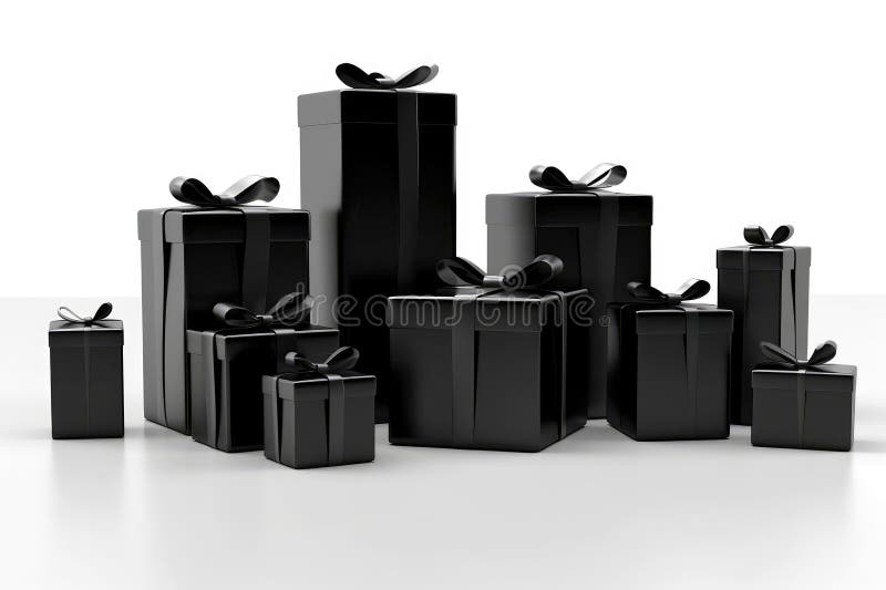 Black Gift Boxes Set on White Background, 3D. Generative AI Stock ...