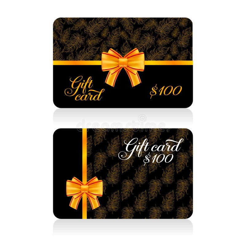 Black Gift Cards with Golden Decor Feather Pattern and Bow Stock Vector ...