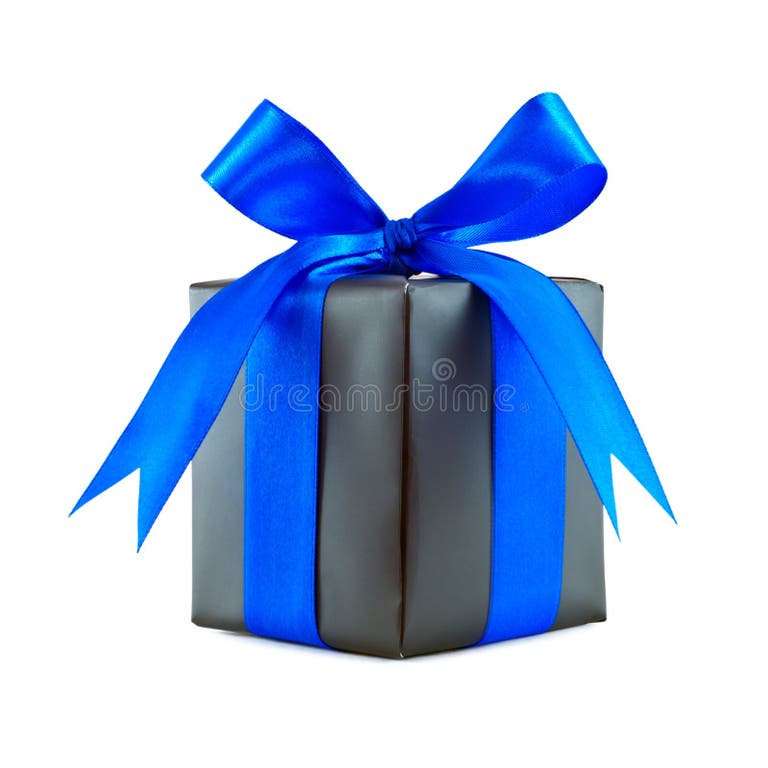 Black Gift Wrapped Present with Blue Bow Stock Image - Image of ...