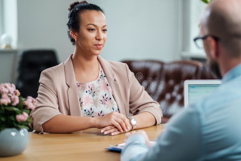 Black Girl Attending Job Interview Stock Photo - Image of looking ...