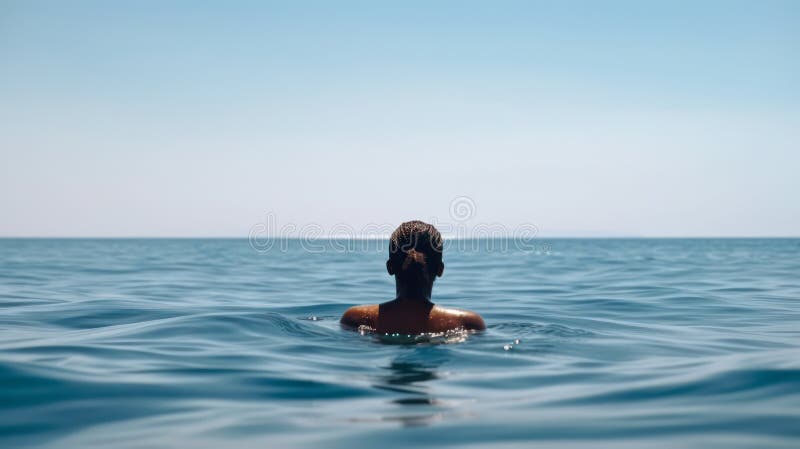 Black Girl Swims in the Sea Back View Generative Ai Stock Illustration ...
