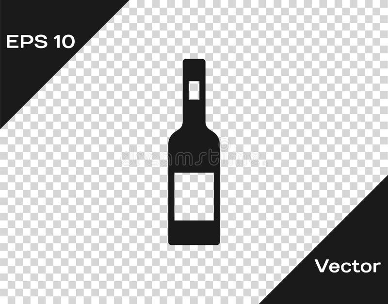 Black Glass Bottle of Vodka Icon Isolated on White Background. Yellow ...