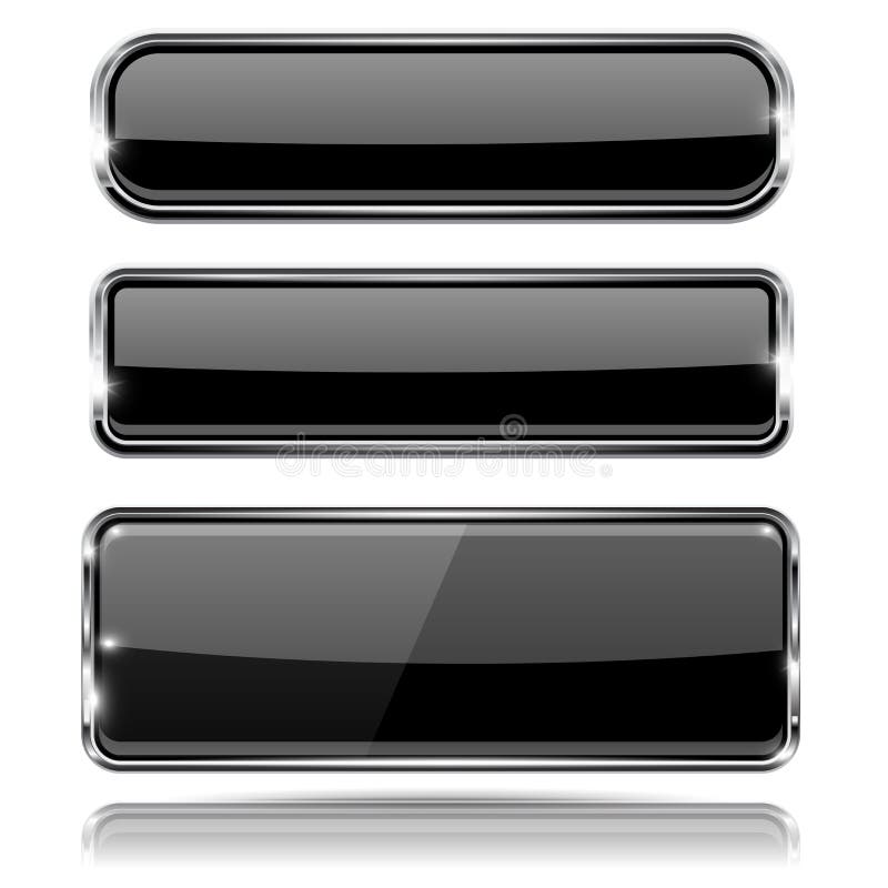 Black Rectangle Button on Metal Background Stock Vector - Illustration ...