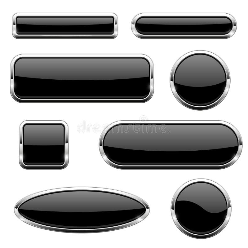 Black Glass 3d Buttons. with Chrome Frame Stock Vector - Illustration ...