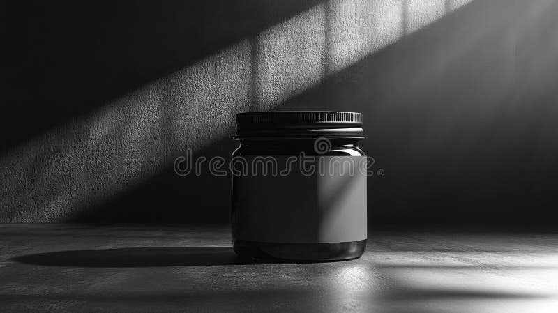 Black Glass Jar with Blank Label in Dramatic Light Stock Illustration ...