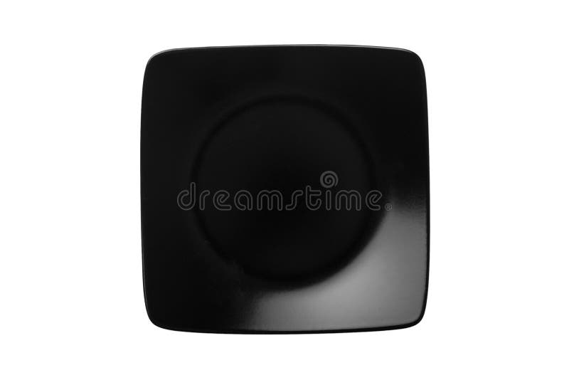 Black Glass Square Plate Isolated Over White Background. Top View Stock ...