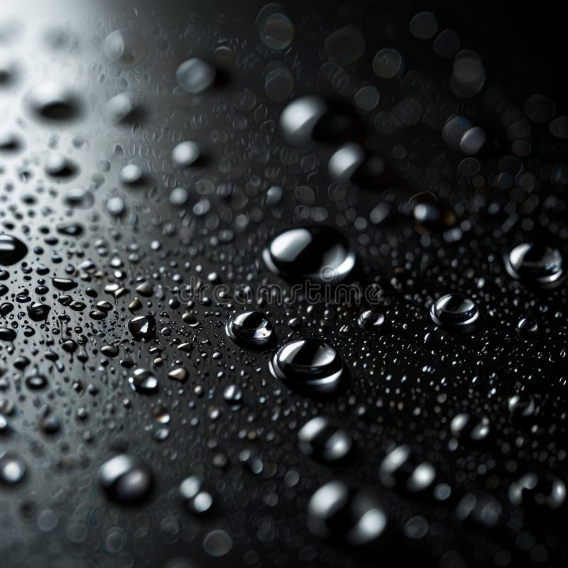A Black Glass Surface with Water Drops on it, the Drops are Large and ...