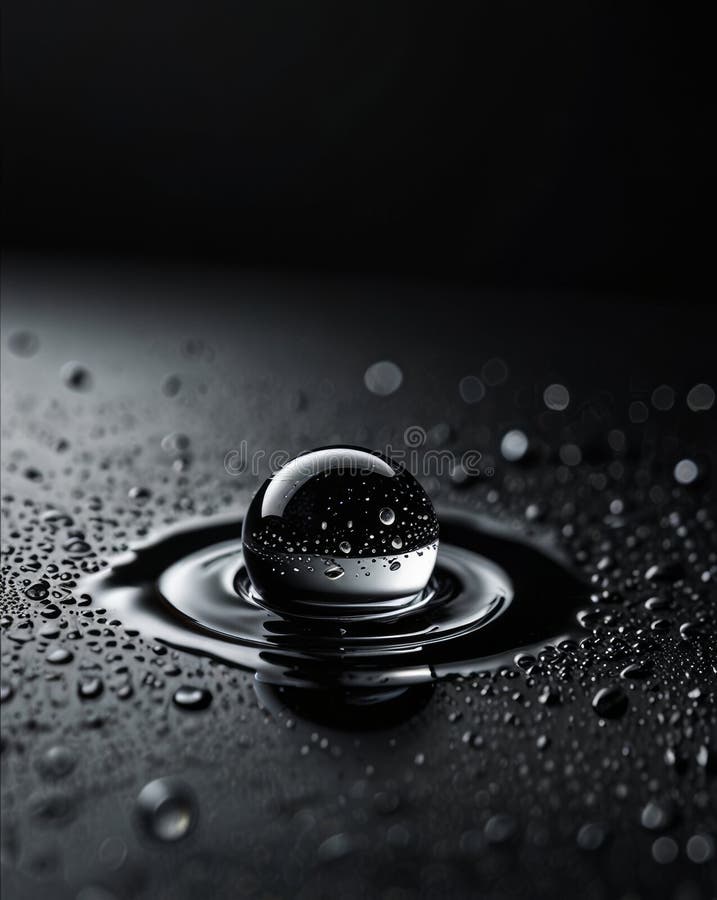 A Black Glass Surface with Water Drops on it, the Drops are Large and ...