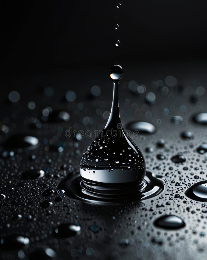 A Black Glass Surface with Water Drops on it, the Drops are Large and ...
