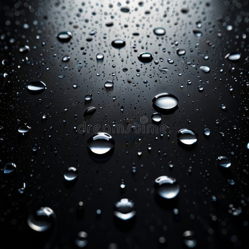 A Black Glass Surface with Water Drops on it, the Drops are Large and ...
