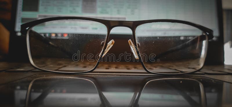 A Black Glasses in Front of Computer Stock Photo - Image of game ...