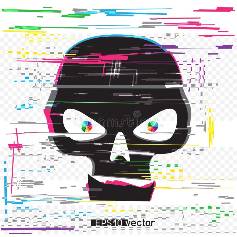 Black glitch hacker skull stock vector. Illustration of broken - 114558253