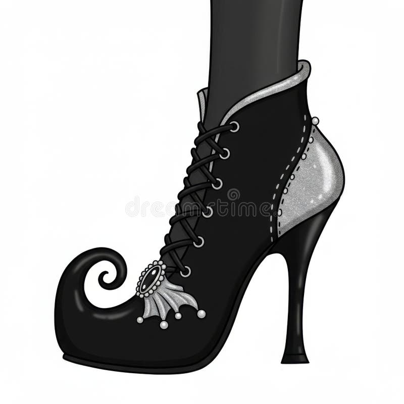 Black Glitter High Heel Jester Boot Illustration Stock Illustration - Illustration of whimsical ...