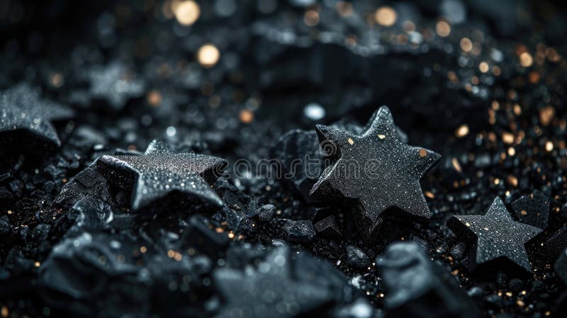 Black Glitter Stars Scattered on a Dark Background with an Enchanting ...