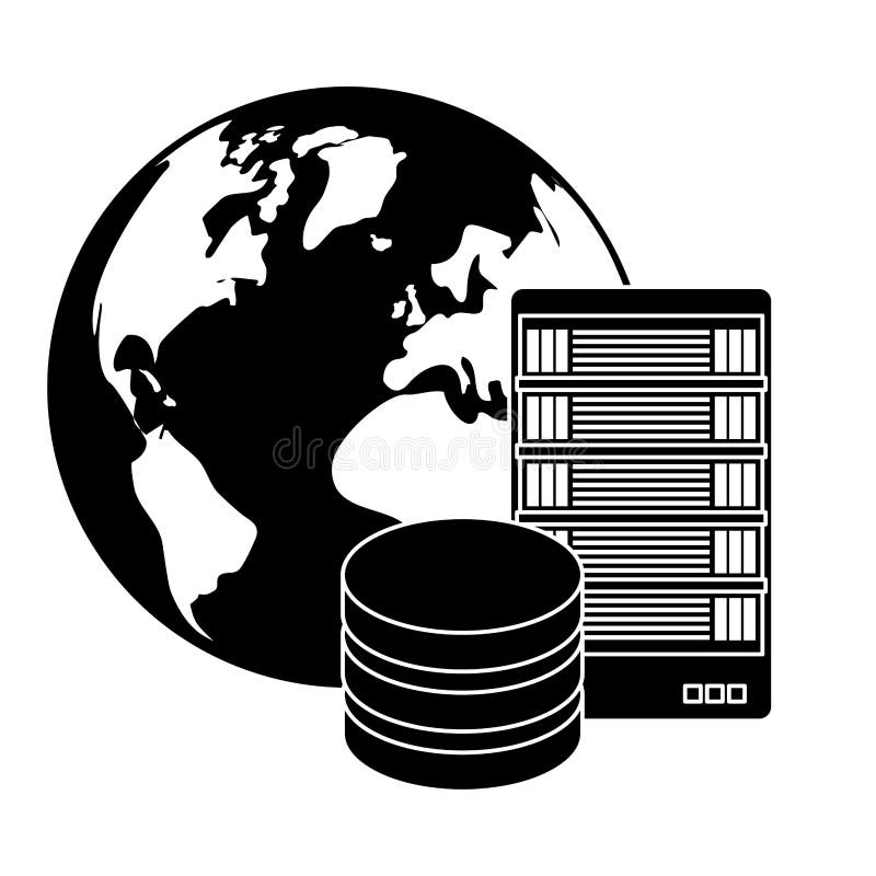 Black Global Database Server Banner Icon Stock Illustration ...