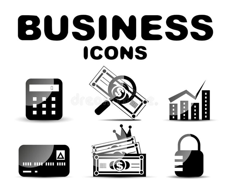 Black Glossy Business Icon Set Stock Vector - Illustration of building ...