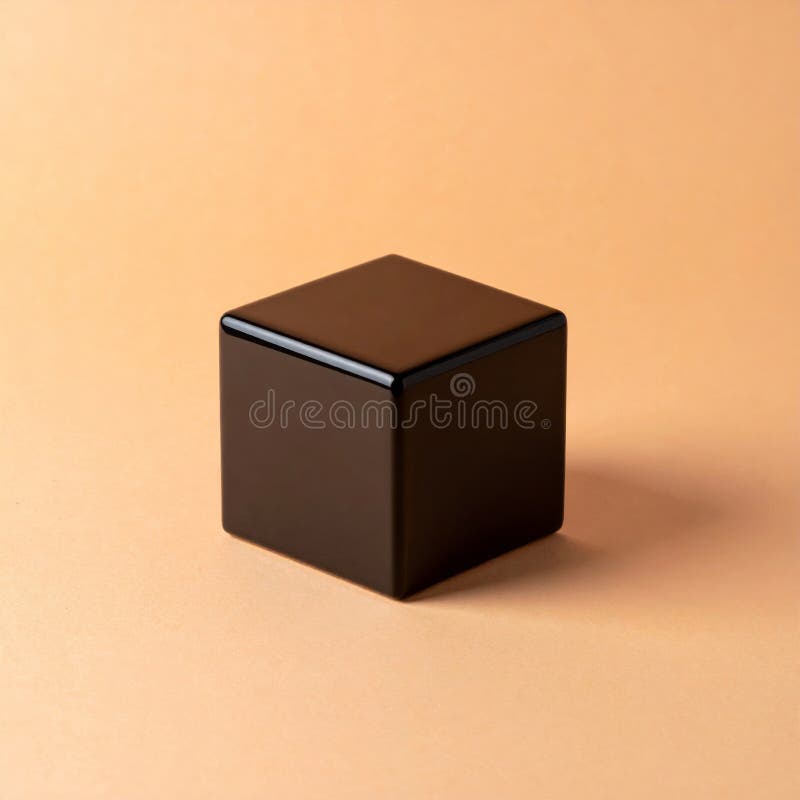 Black Glossy Cube on Beige Background Modern Geometric Shape Object ...