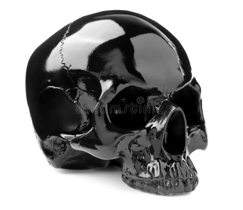 Black Glossy Human Skull Isolated on White Stock Image - Image of ...