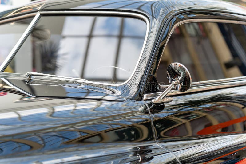 Black and Glossy Retro Car, Close-up. Side View Stock Photo - Image of ...