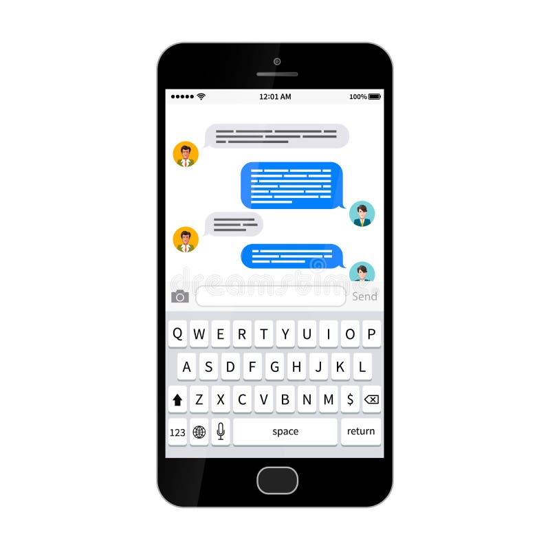 Black Glossy Smartphone with Sms Texting Dialog Stock Vector ...