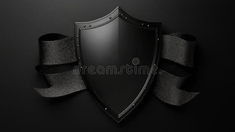 Black Glossy Steel Shield Crest Logo with Ribbon Emblem Stock Image ...
