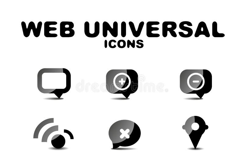Black Glossy Web Universal Icon Set Stock Vector - Illustration of ...