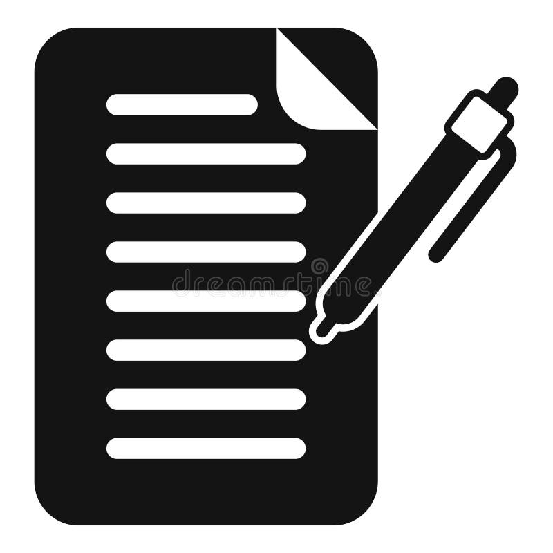 Black Glyph Icon of a Pen Writing on a Document Stock Vector ...