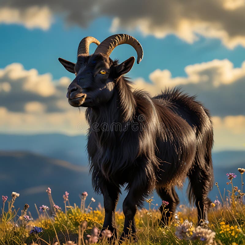 A Black Goat Stand on Grass Stock Illustration - Illustration of ...