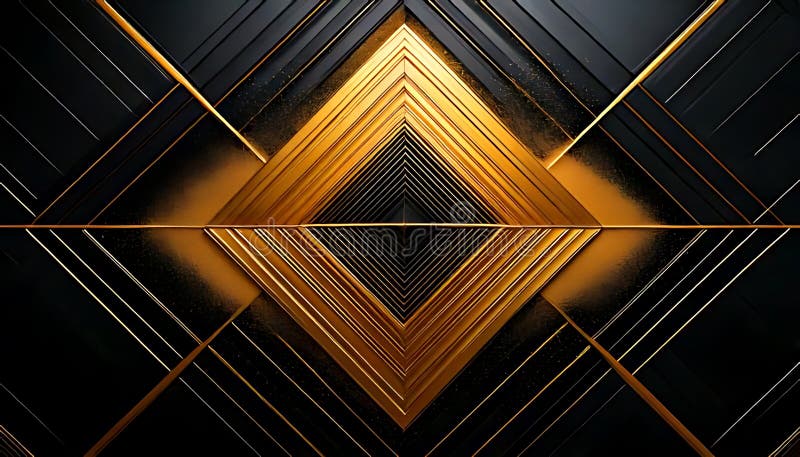 Black and Gold Abstract Background with Central Diamond Shape Stock ...
