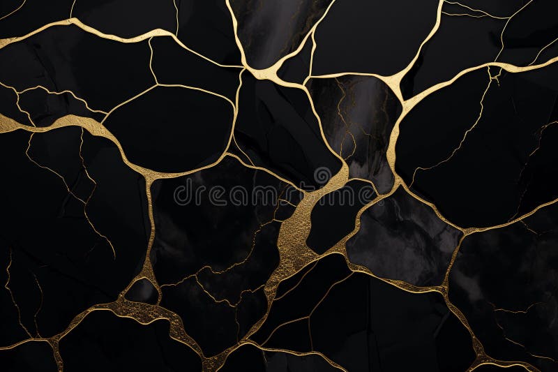Black and Gold Abstract Kintsugi Background Stock Illustration ...
