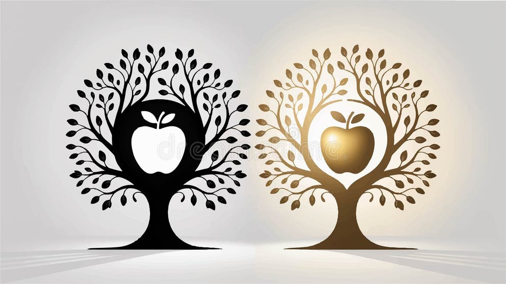 "Black and Gold Apple Tree Illustration - Creative Tree of Knowledge ...