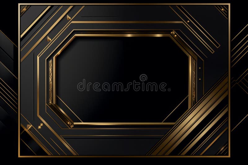 An Art Deco Style Black and Gold Background with a Gold Frame Stock ...