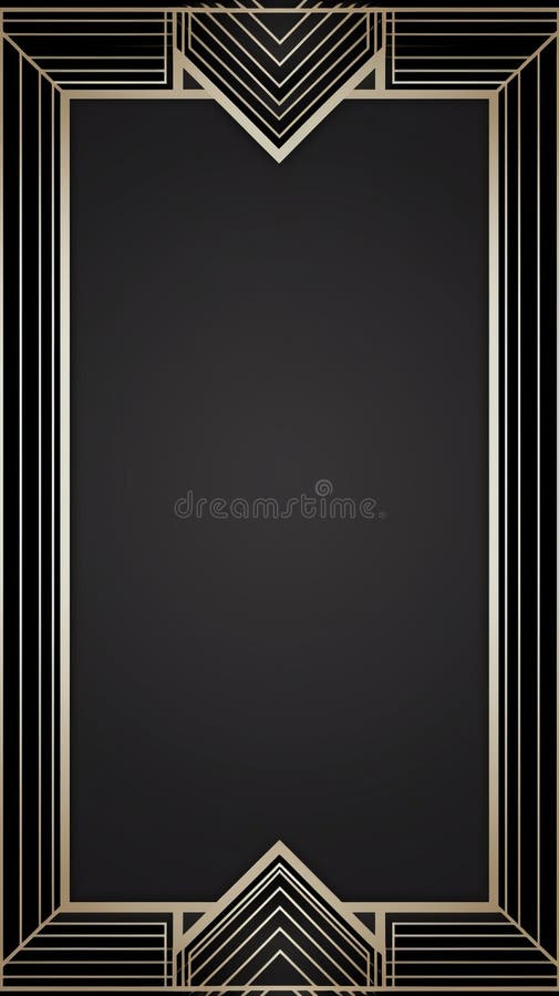 A Black and Gold Art Deco Style Frame with a Gold Border Stock ...