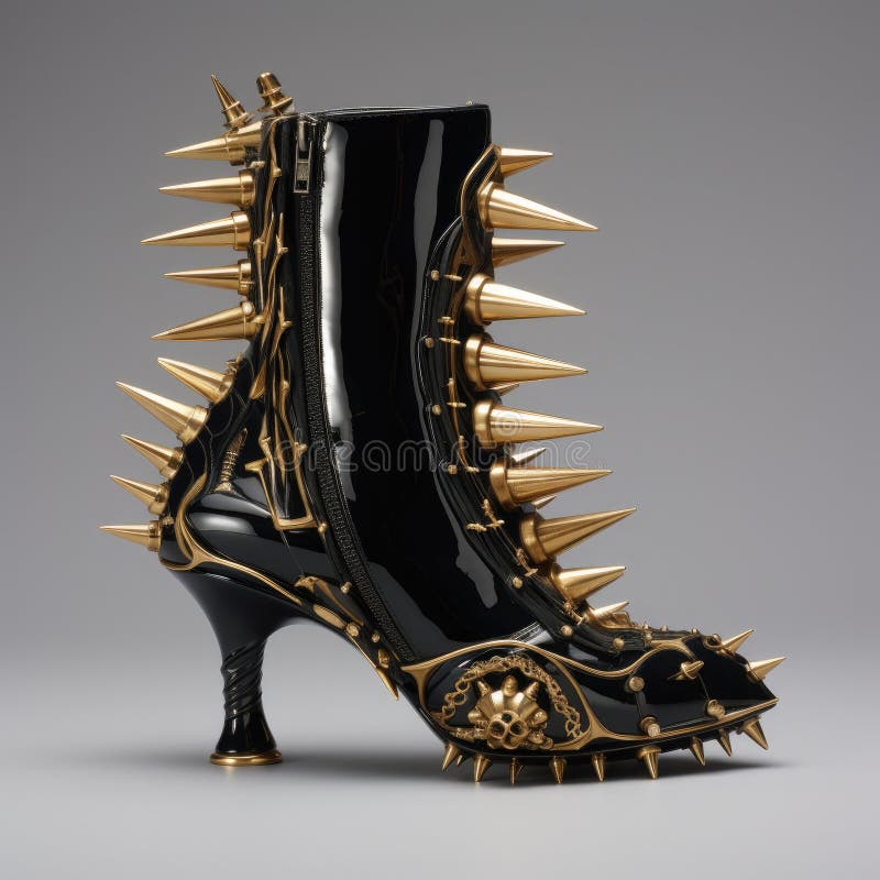A Black and Gold Boot with Spikes on the Side Stock Illustration ...