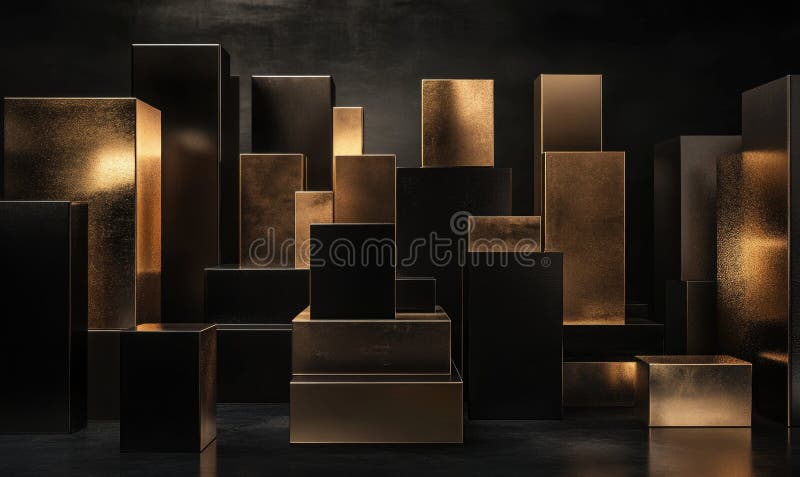A Black and Gold Building Made of Cubes Stock Image - Image of style ...