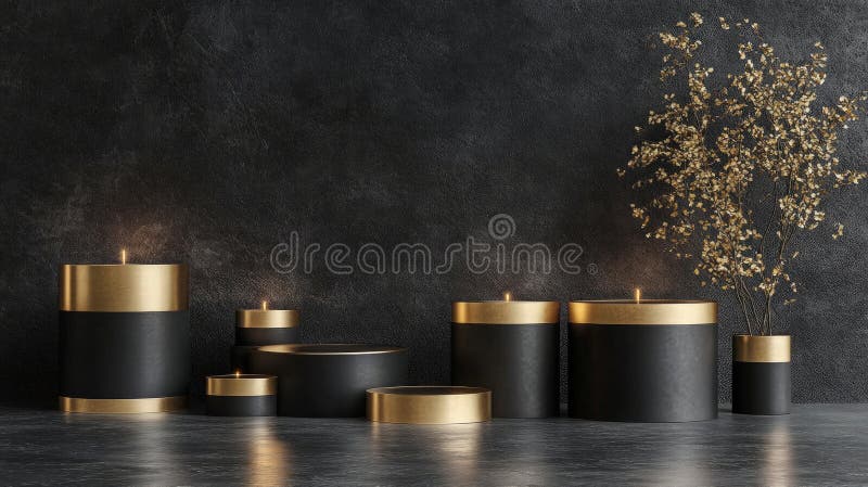 Black and Gold Candles on Dark Background Stock Illustration ...
