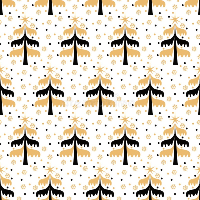Black and Gold Christmas Trees Holiday Season Pattern Stock Vector ...