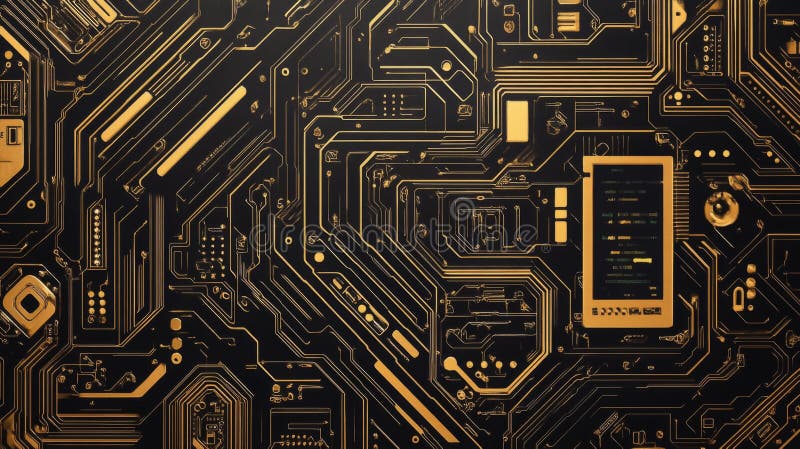 Black and Gold Circuit Board Design with Detailed Patterns Stock Image ...