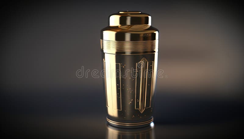 A Black and Gold Colored Metal Flask on a Black Surface with a ...