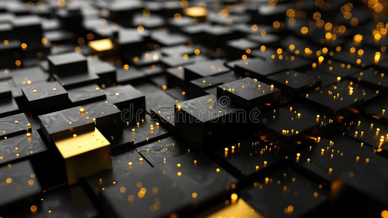 Black and Gold Cubes with Lights Stock Image - Image of generated ...