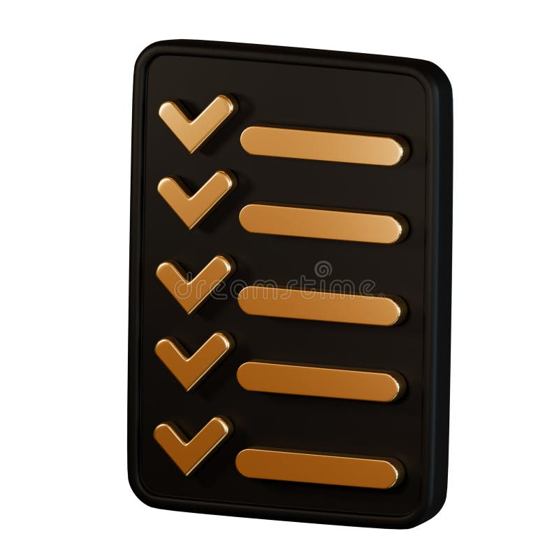 Black and Gold 3d Checklist Icon with Four Golden Checkmarks on Black ...