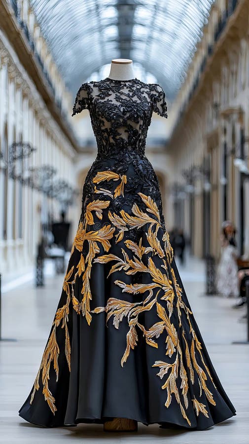 A Black and Gold Dress on a Mannequin in a Hallway Stock Image - Image ...