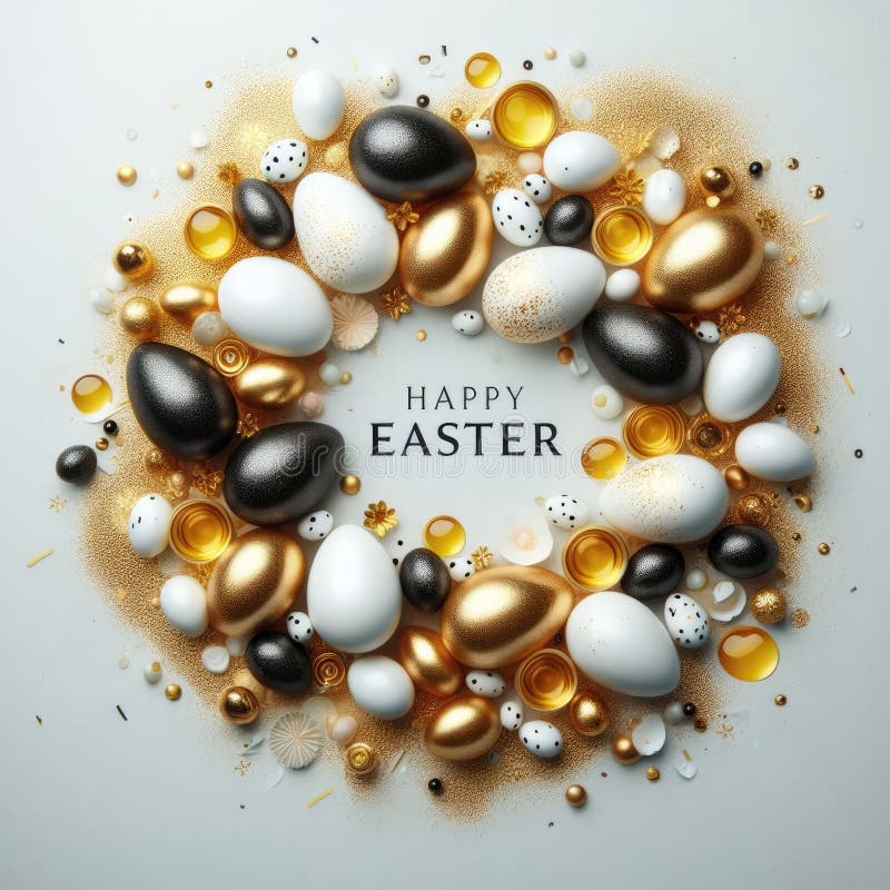 Black with Gold Easter Eggs on White Background, Easter Banner. Stock ...