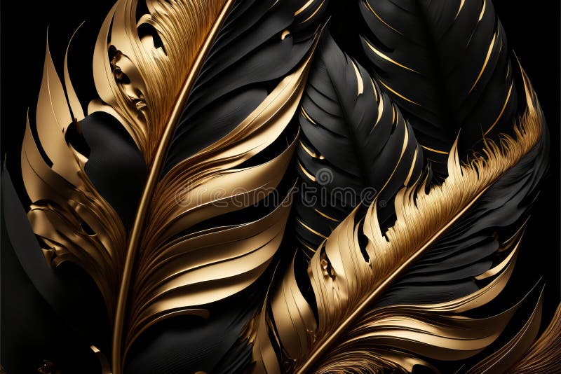 Black and Gold Feathers Background As Beautiful Abstract Stock ...