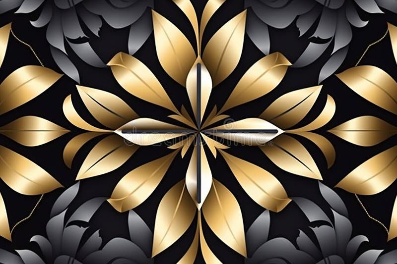 A Black and Gold Floral Pattern on a Black Background Stock ...