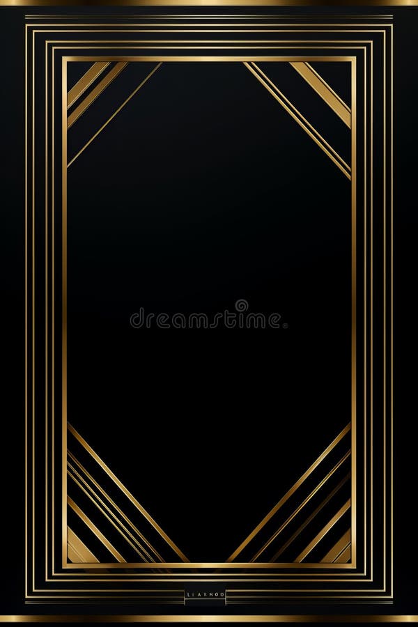 A Black and Gold Frame with a Gold Border on a Black Background Stock ...