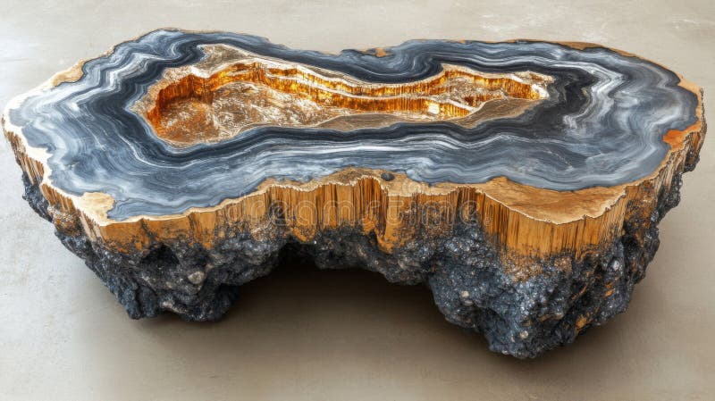 Black and Gold Geode Coffee Table with Organic Wood Base Stock ...